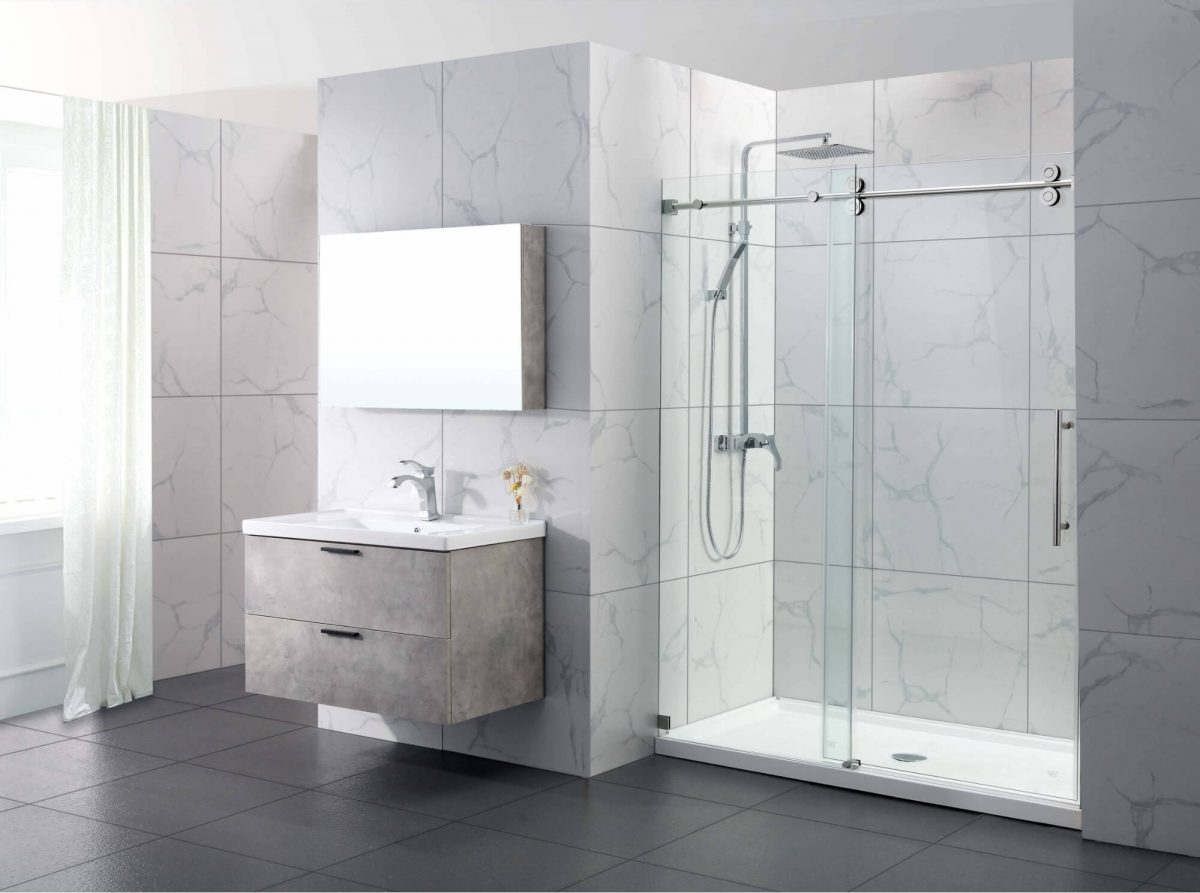 Brea Frameless Single Sliding Shower Door - mugo bath